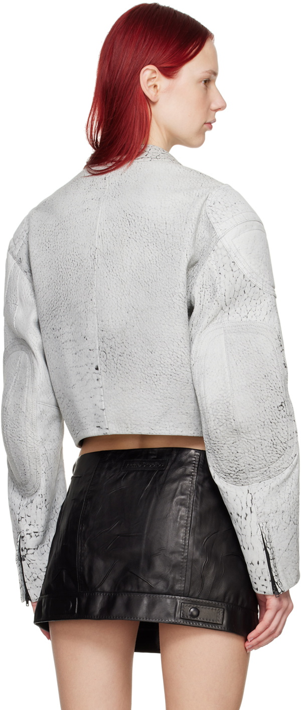 Acne Studios Gray Cracked Leather Jacket Acne Studios