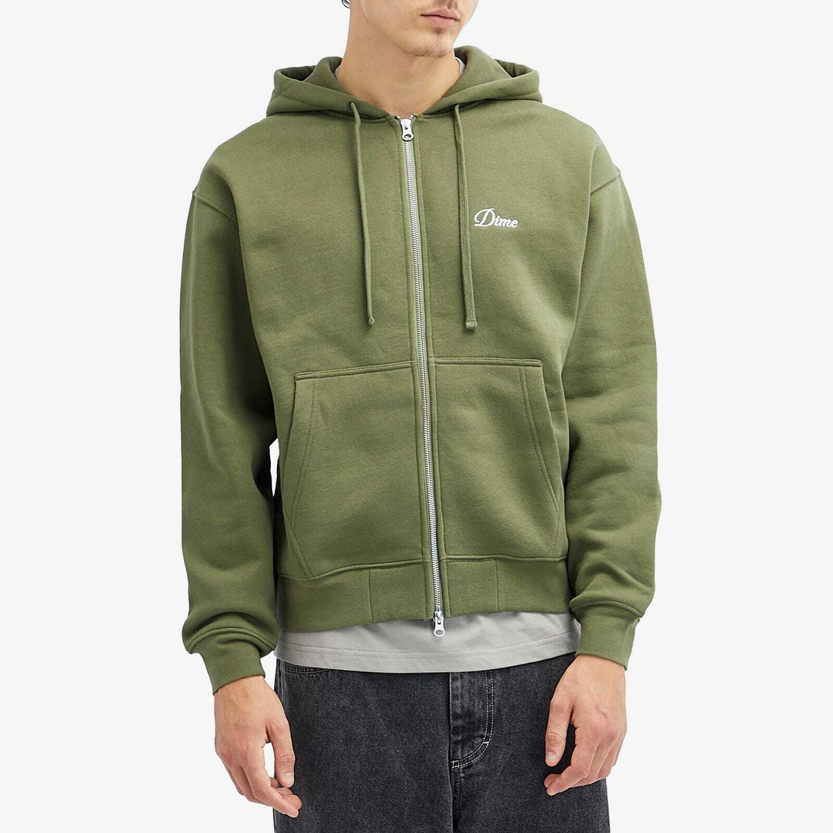 Dime Men's Cursive Zip Hoodie in Army Green Dime