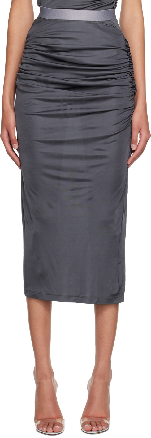 Atlein Gray Ruffled Maxi Skirt Atlein