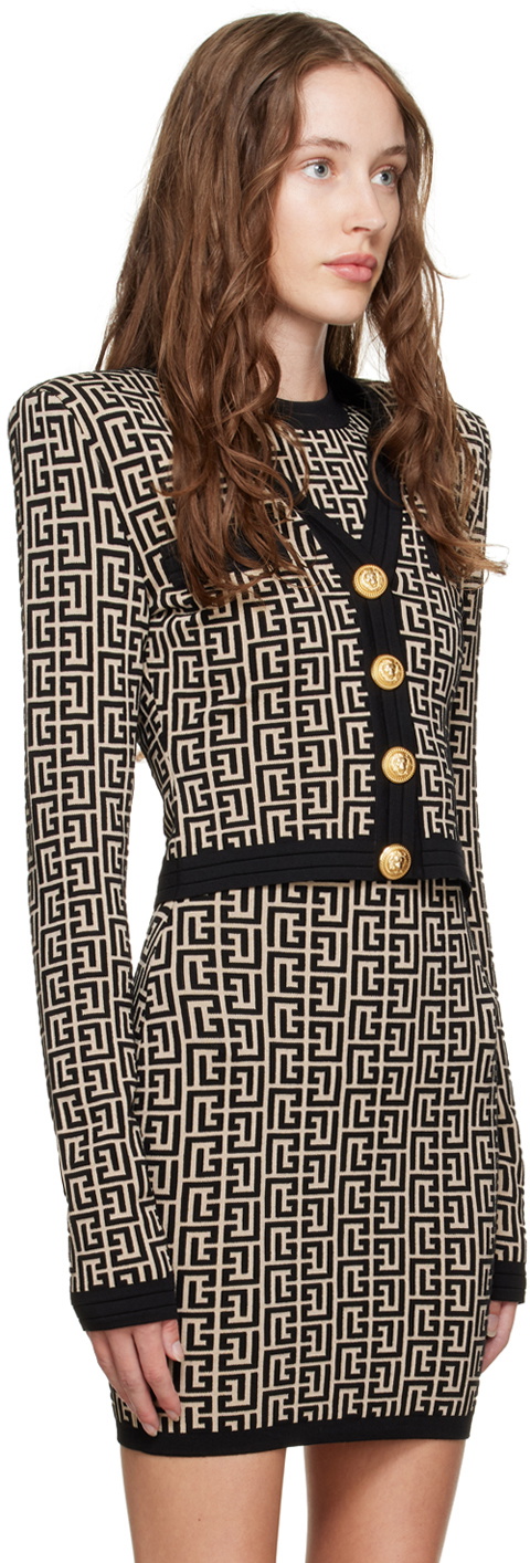 Balmain Beige & Black Monogram Cardigan Balmain