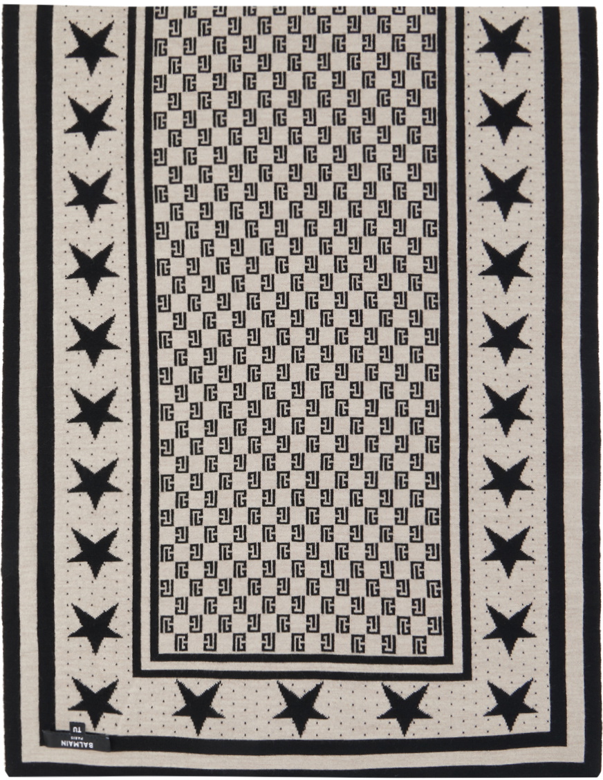 Balmain Black & Off-White Mini Monogram Stars Scarf Balmain