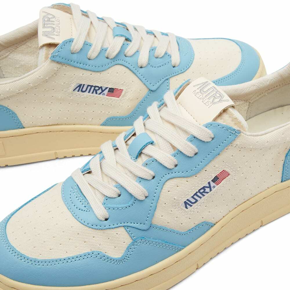 Autry Men's Medalist Low Canvas Sneakers in White/Sky Autry