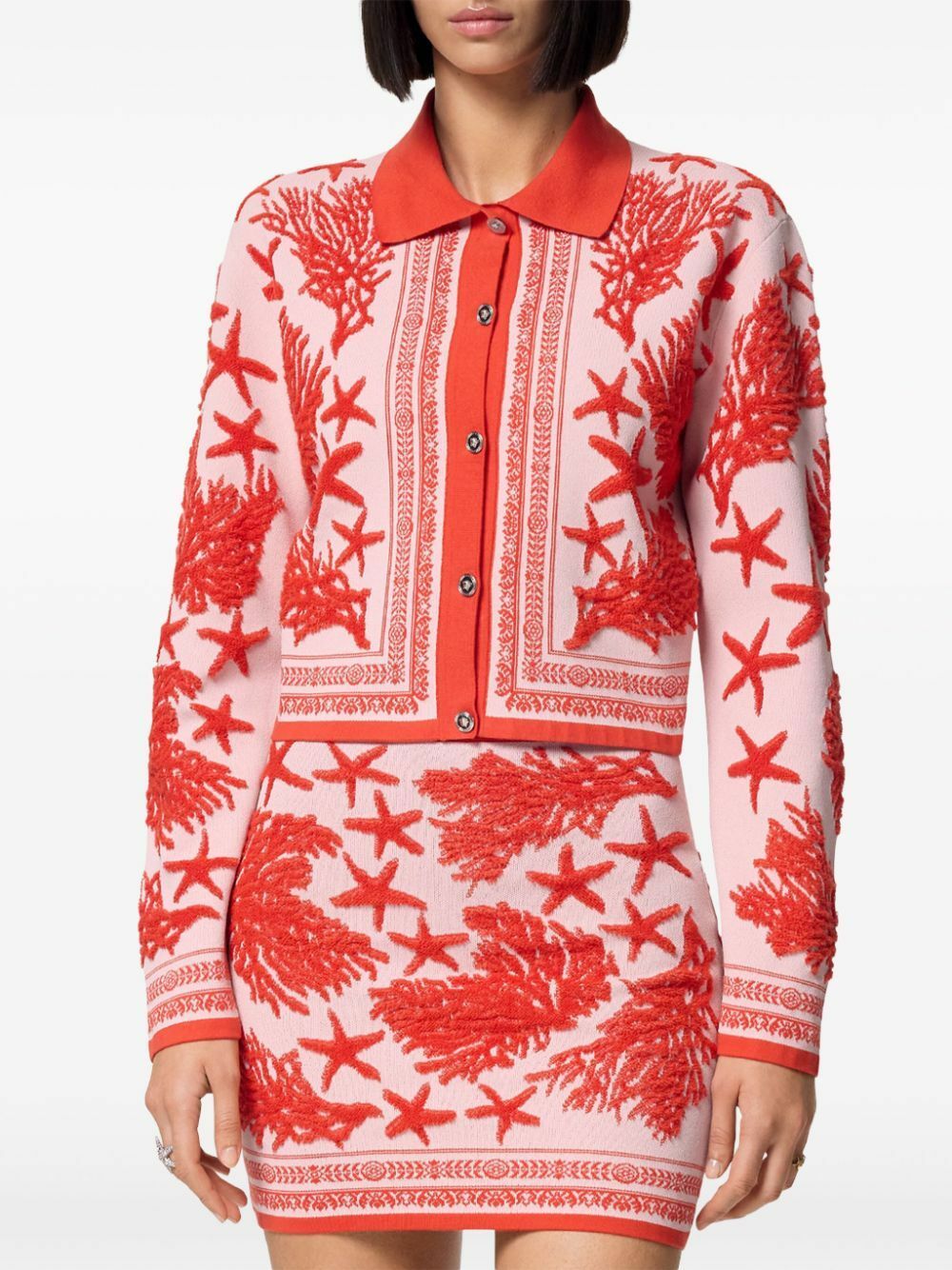 Versace Red Barocco Sea Intarsia Cardigan Versace
