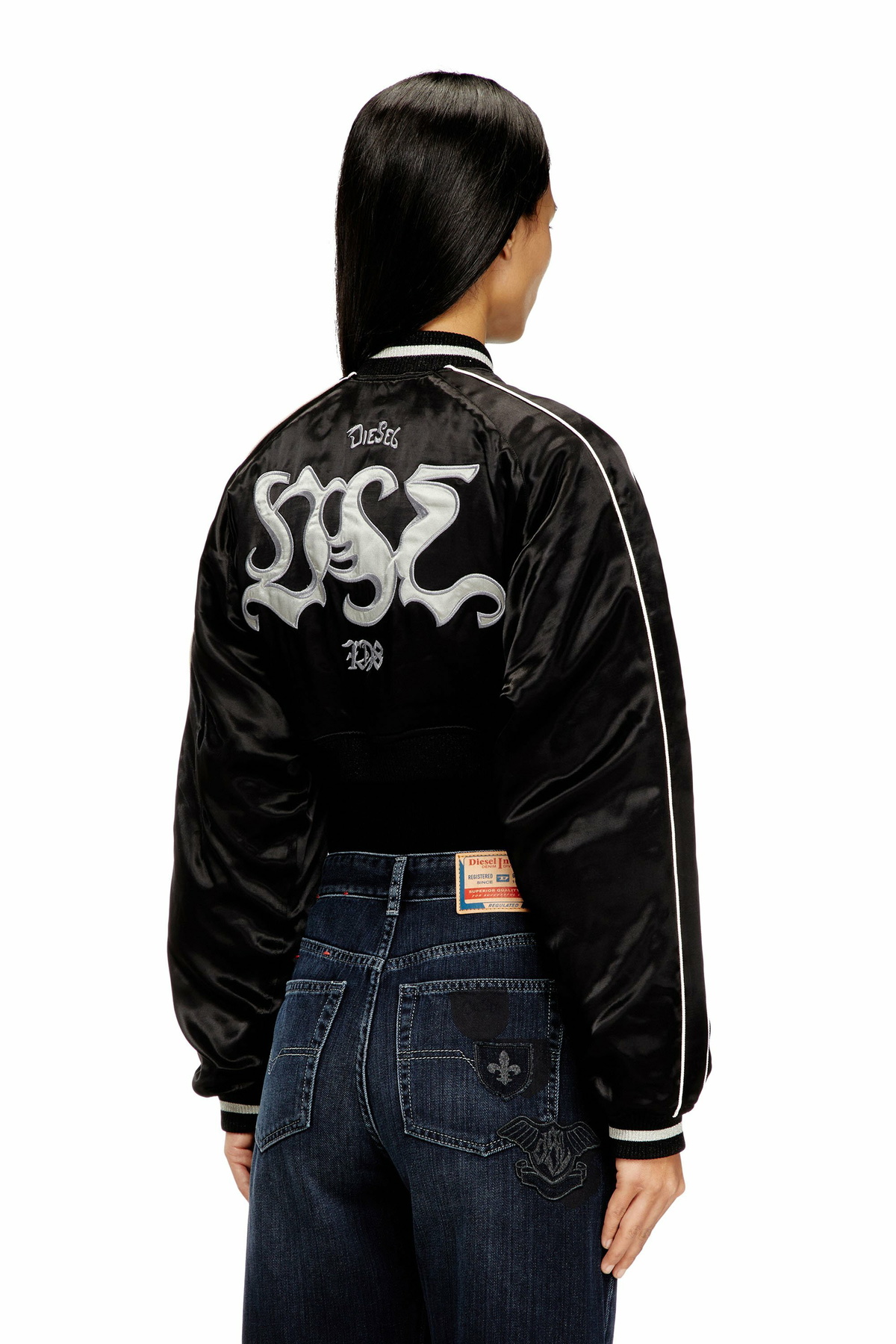Diesel Cropped satin souvenir jacket - Jackets Womens in Black Diesel