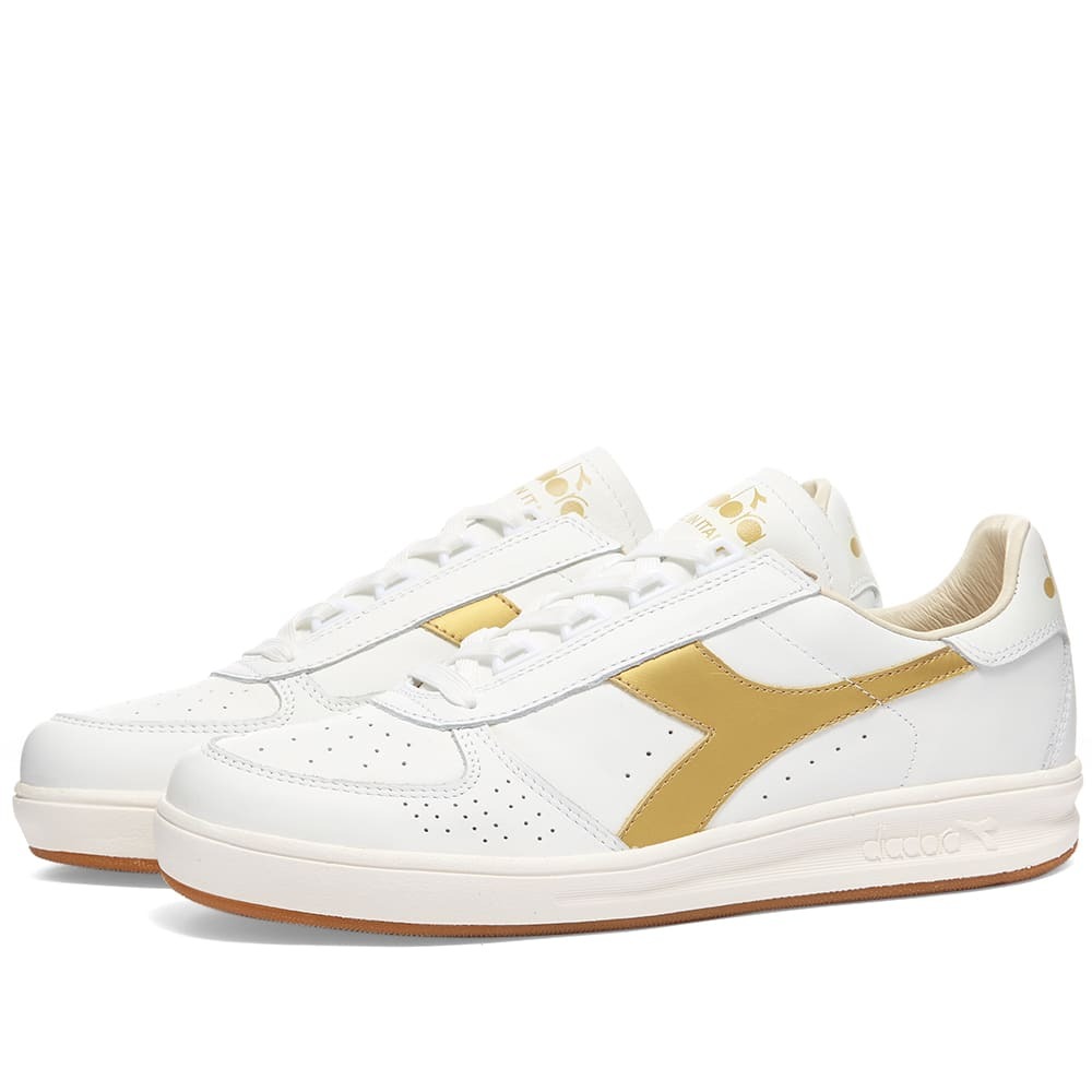 Diadora Men's B.Elite H Italy Sport Sneakers in White/Gold Diadora