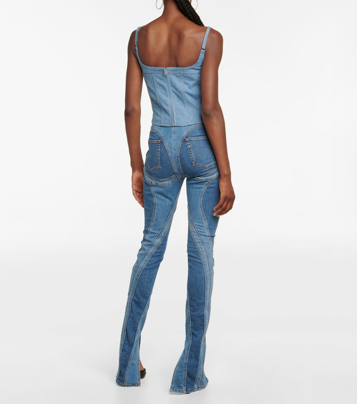 Mugler - Denim and mesh corset top Mugler