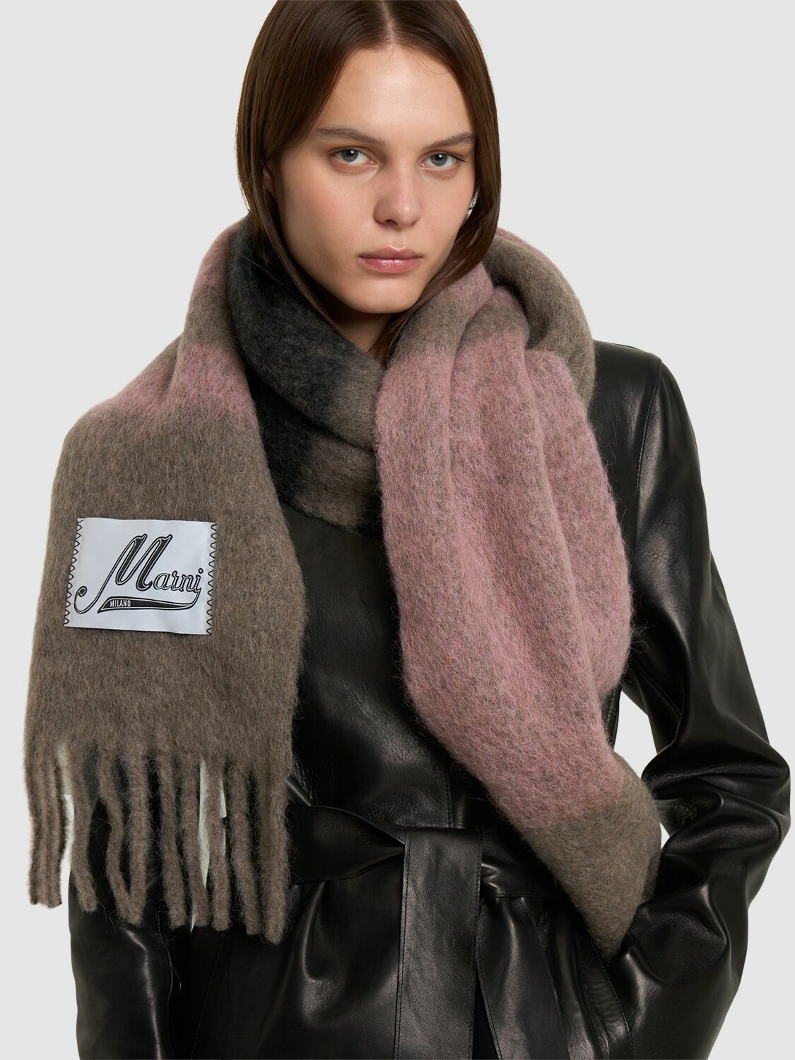 MARNI Logo Patch Wool Blend Scarf Marni