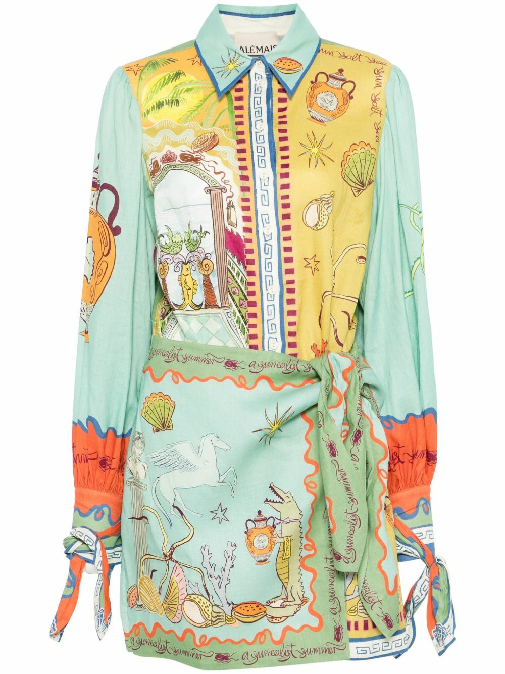 ALEMAIS Green Surrealist Summer Mini Shirt Dress ALÉMAIS