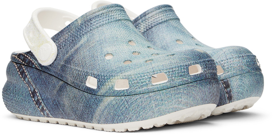 Crocs Kids White & Blue Classic Cutie Denim Clogs Crocs
