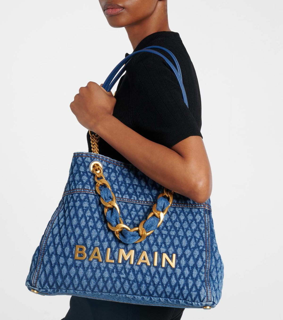 Balmain 1945 quilted denim tote bag Balmain