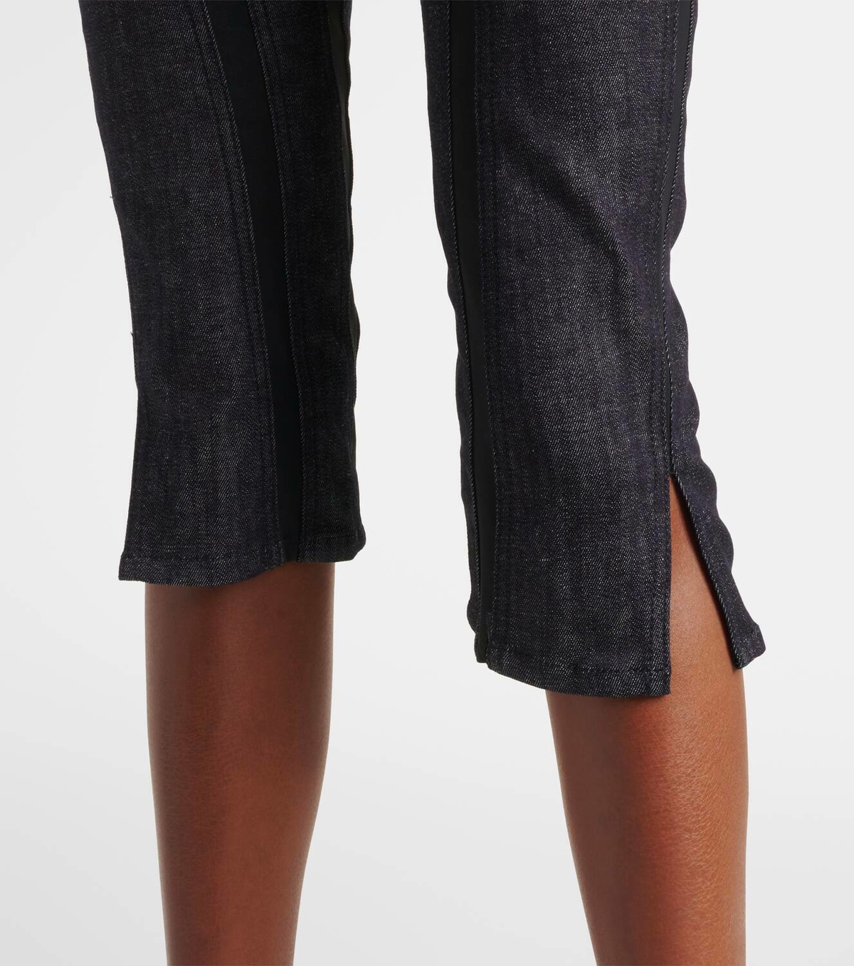 Mugler Mesh-trimmed denim capri pants Mugler
