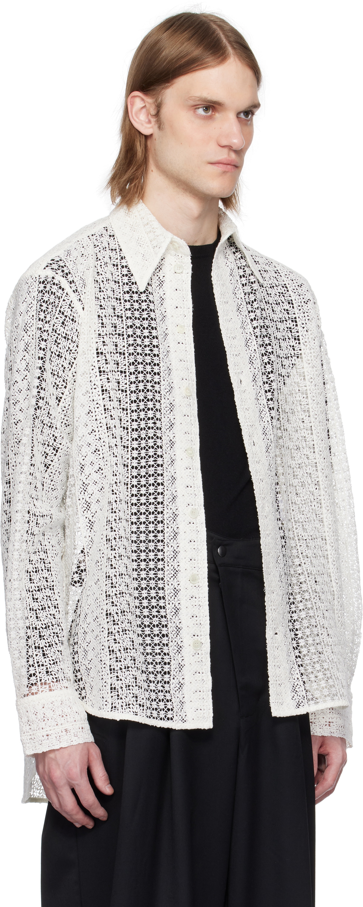 CMMAWEAR White Macrame Tailored Shirt CMMAWEAR