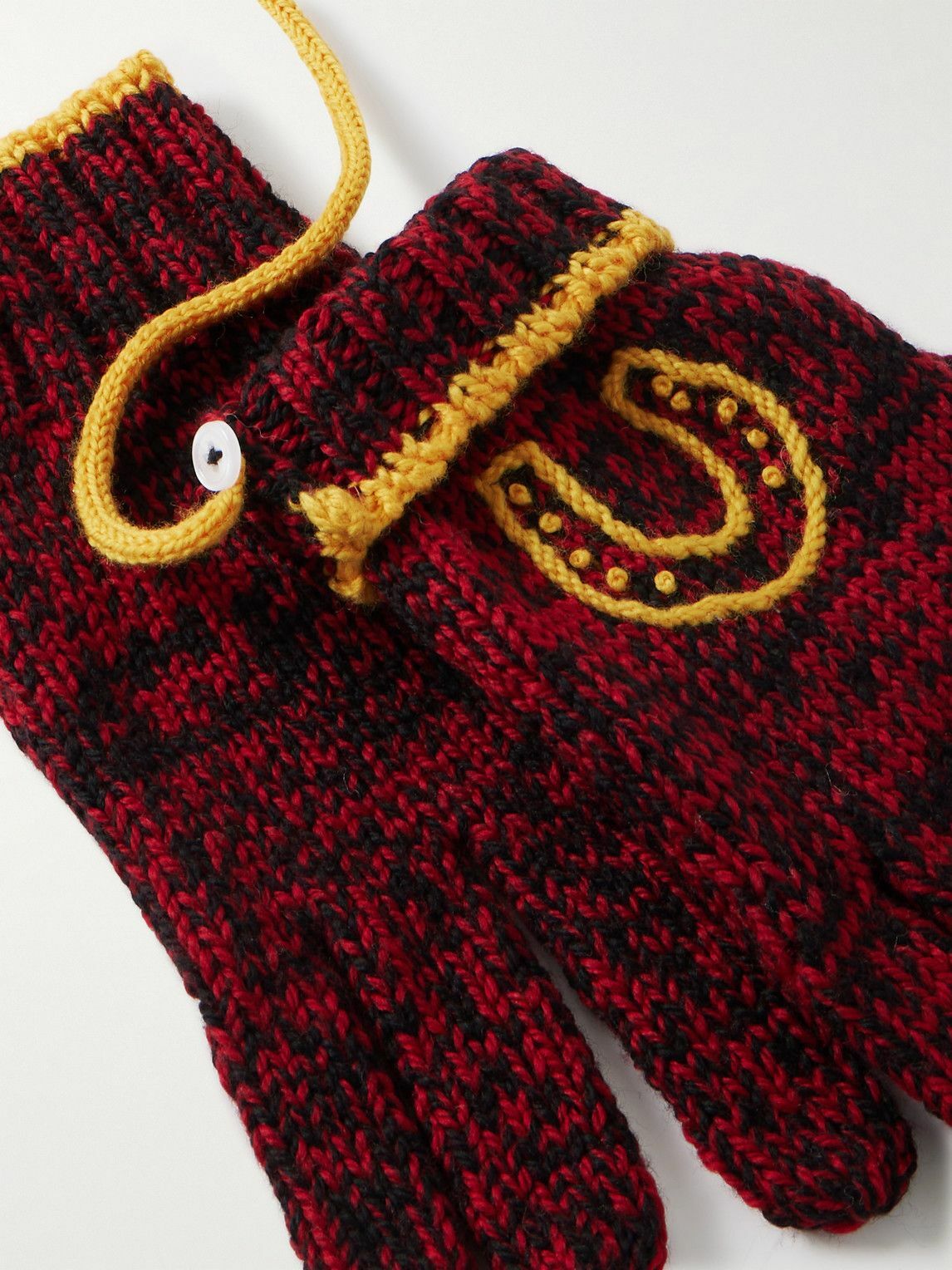 BODE - Embroidered Merino Wool Gloves - Red Bode