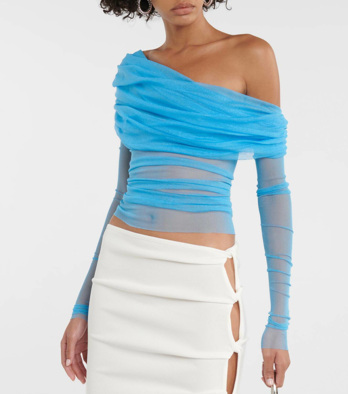 Christopher Esber Ruched off-shoulder silk top Christopher Esber