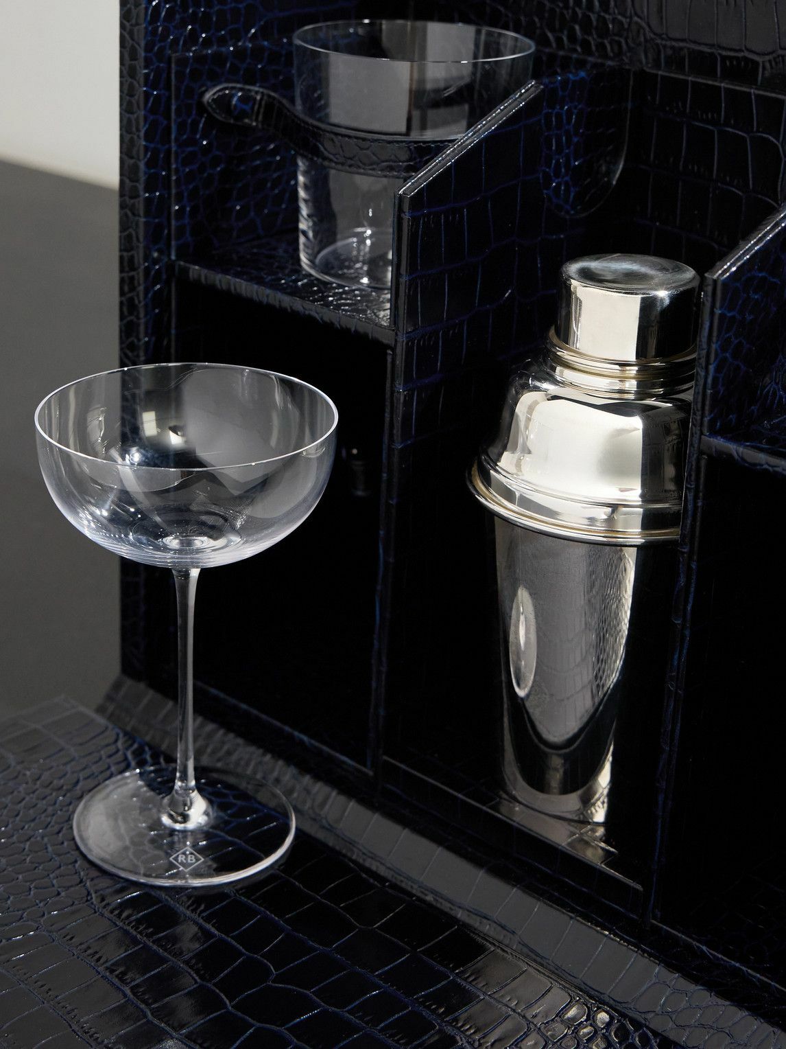 SMYTHSON - Croc-Effect Leather Cocktail Set Smythson