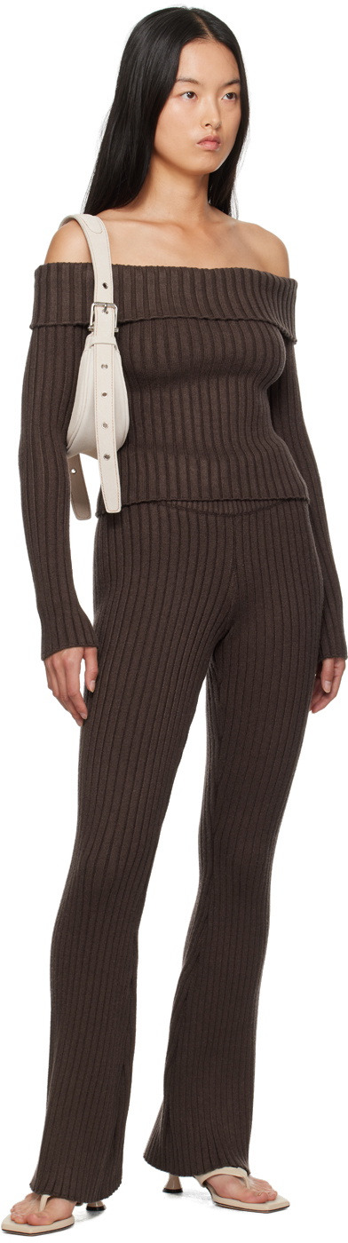 GUIZIO Brown Thalia Off Shoulder Sweater GUIZIO