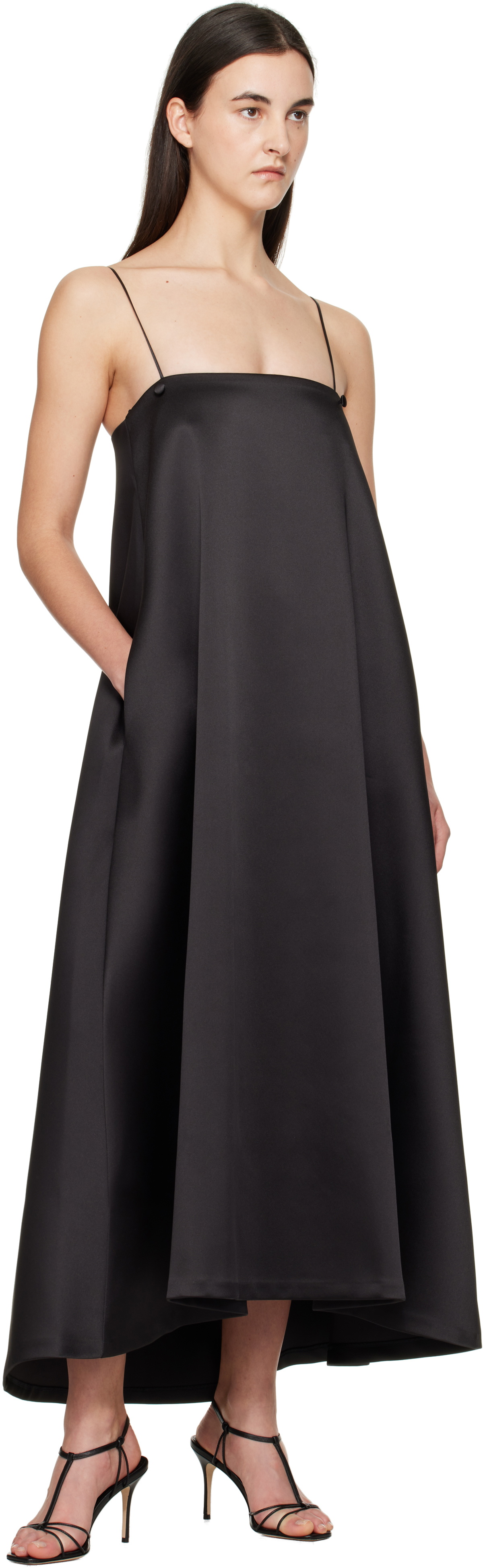 Róhe Black Voluminous Satin Evening Maxi Dress Róhe