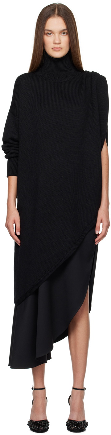 ALAÏA Black Asymmetrical Cape Turtleneck ALAÏA