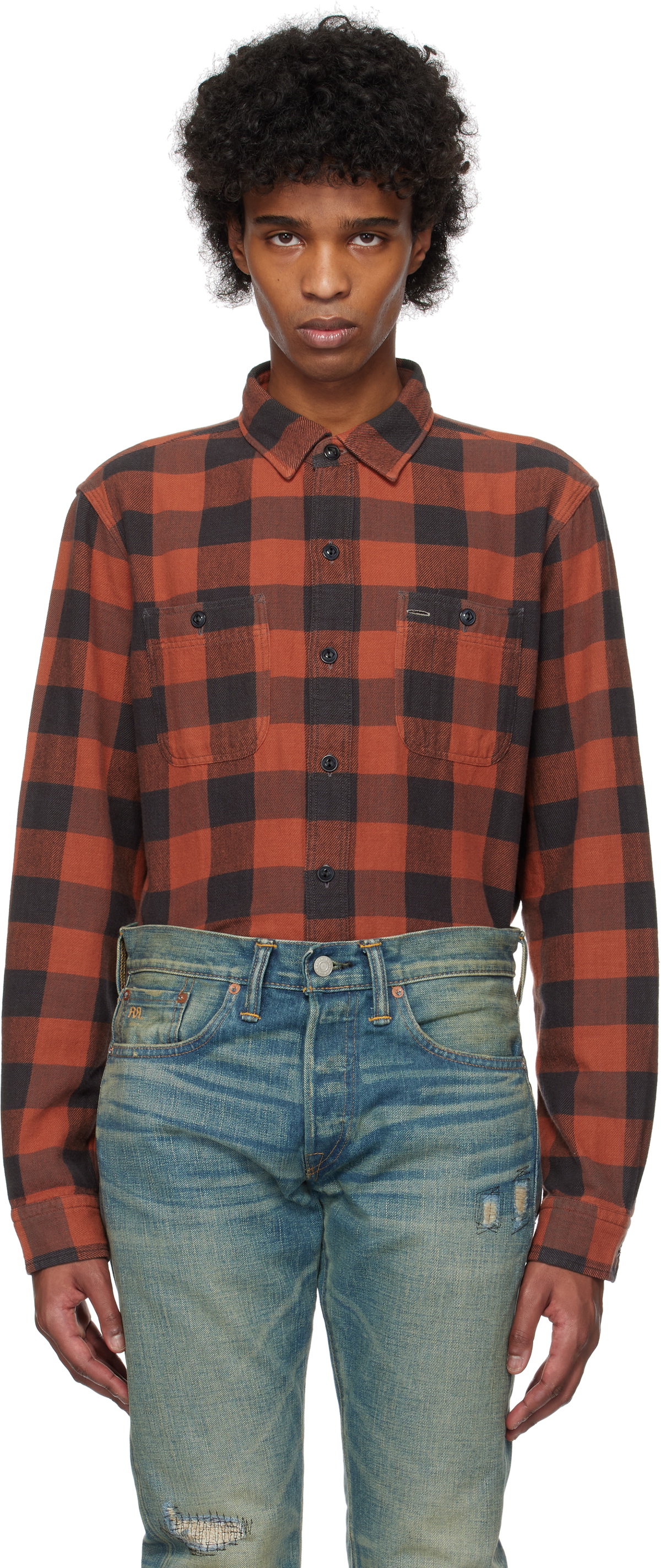 RRL Red & Black Plaid Twill Work Shirt RRL