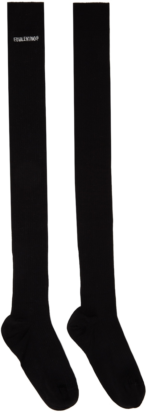 RED Valentino Black Rib Logo Thigh-High Socks RED Valentino