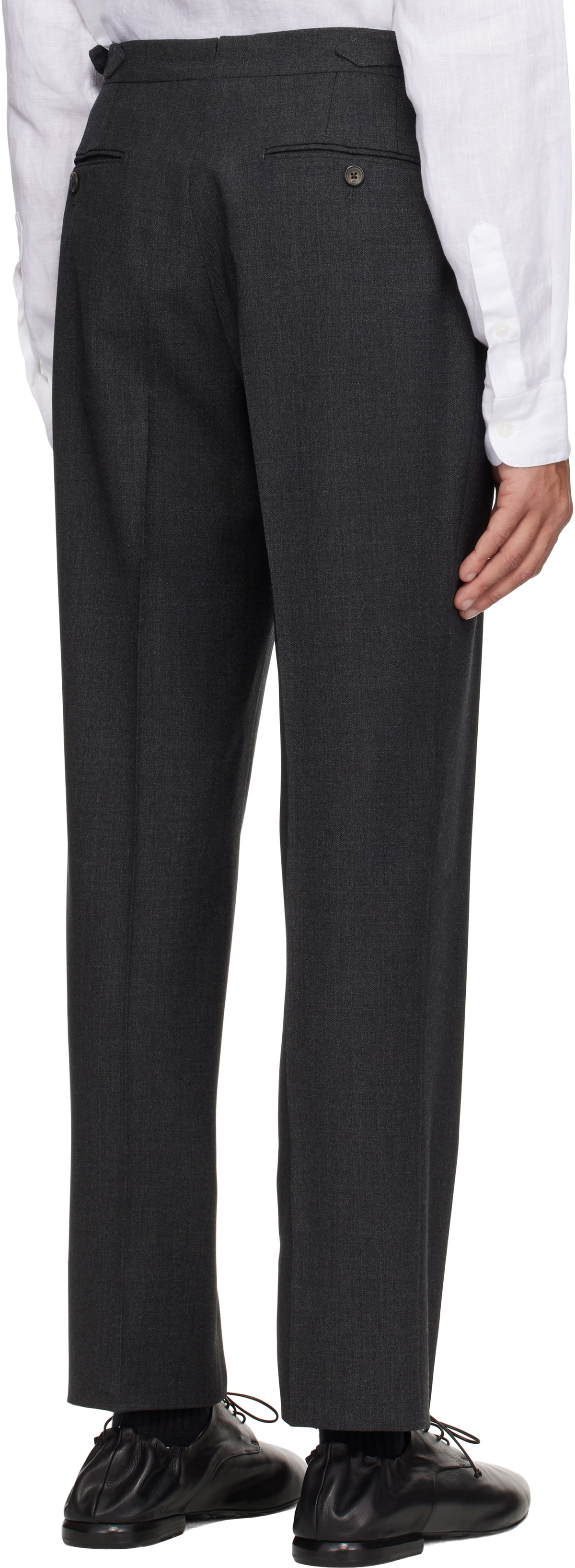 Drake's Gray Tropical Wool Single Pleat Trousers Drake's