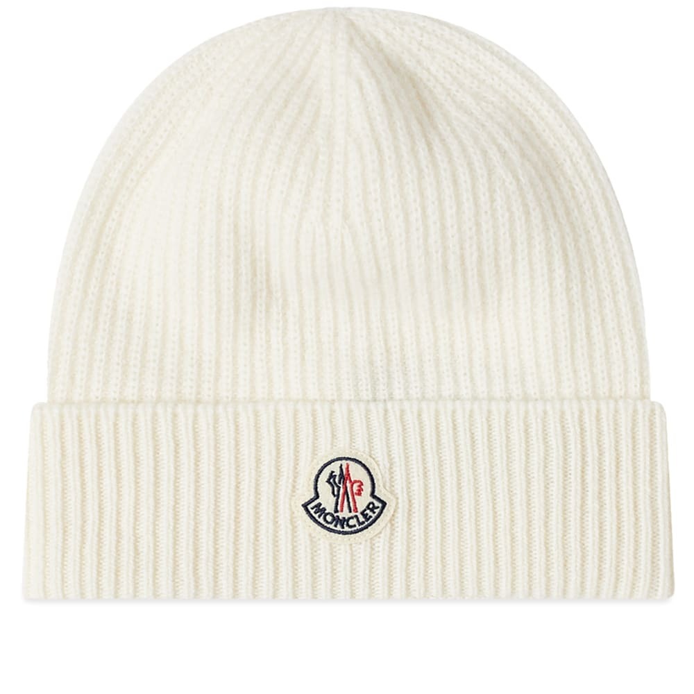 Moncler Men's Logo Beanie in White Moncler