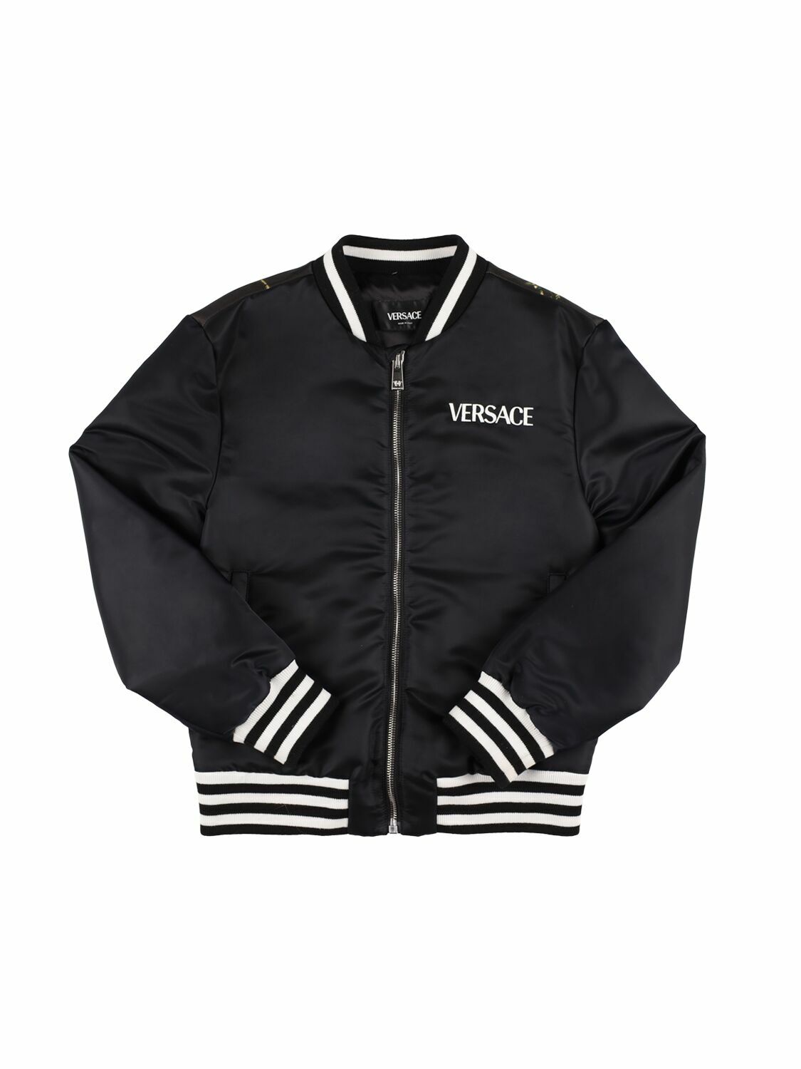 VERSACE Embroidered Logo Silk Bomber Jacket Versace