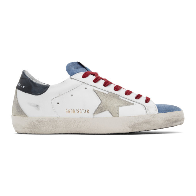 Golden Goose White and Blue Superstar Sneakers Golden Goose Deluxe Brand
