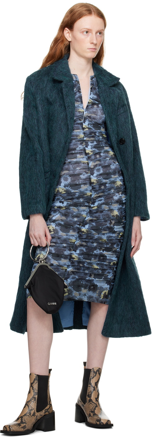 GANNI Blue Ruched Midi Dress GANNI