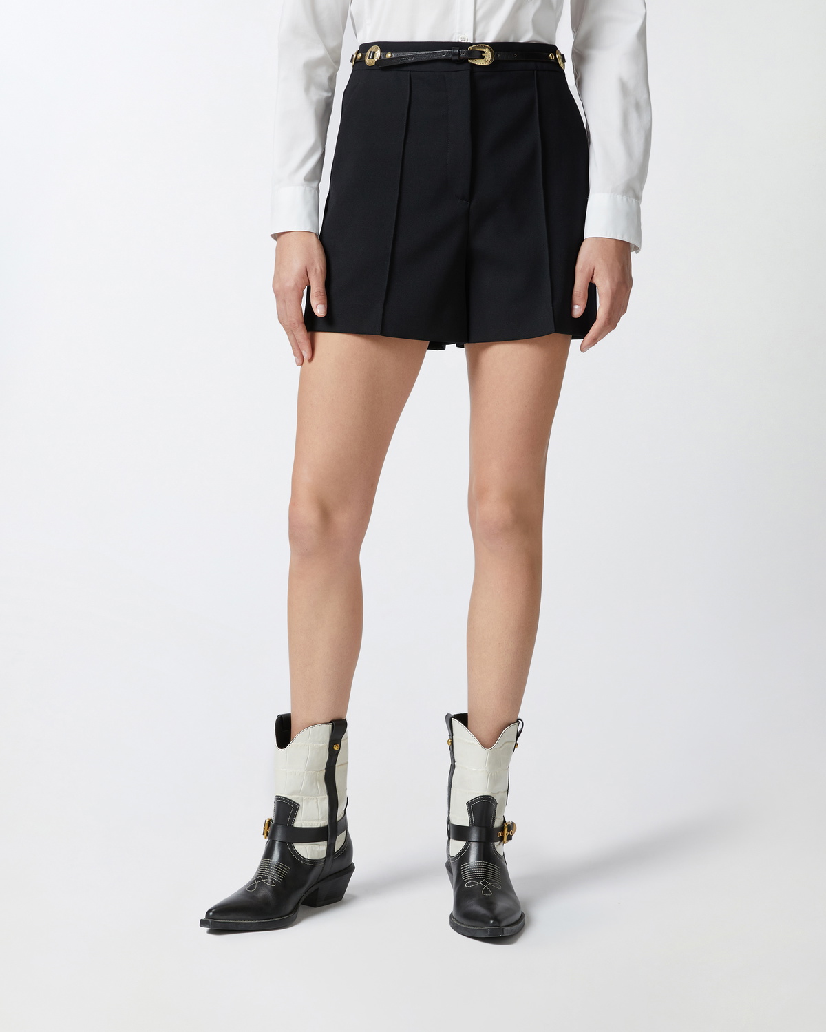 Pinko Tailored Wool Twill Shorts With Crease Detail Limo Black Pinko