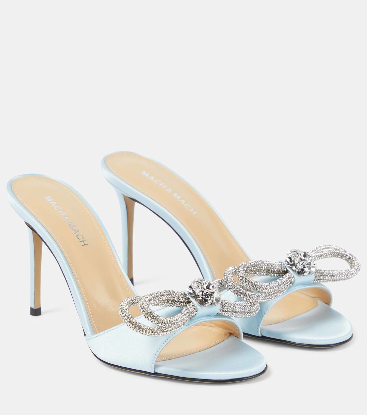 Mach & Mach Double Bow embellished satin mules MACH & MACH
