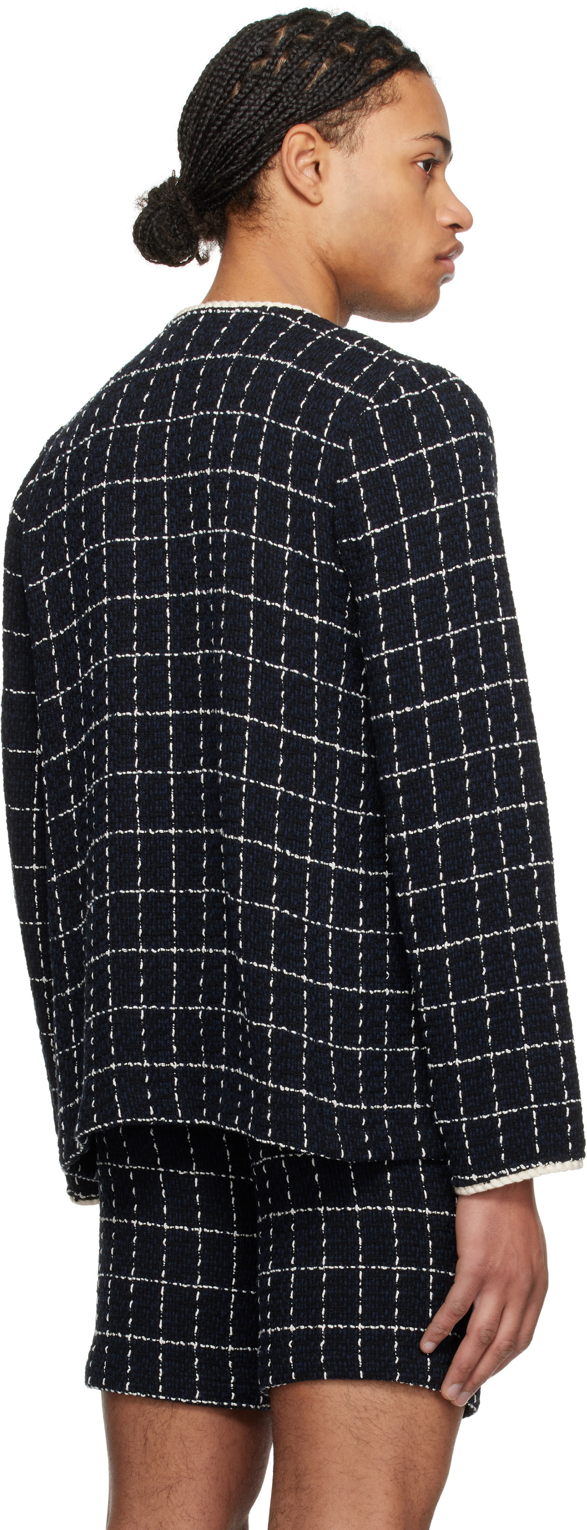 Anna Sui Navy Windowpane Tweed Jacket Anna Sui