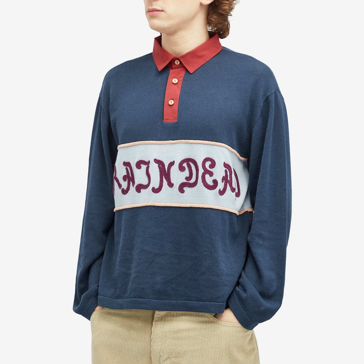 Brain Dead Men's Lifted Stripe Rugby in Navy Multi Brain Dead