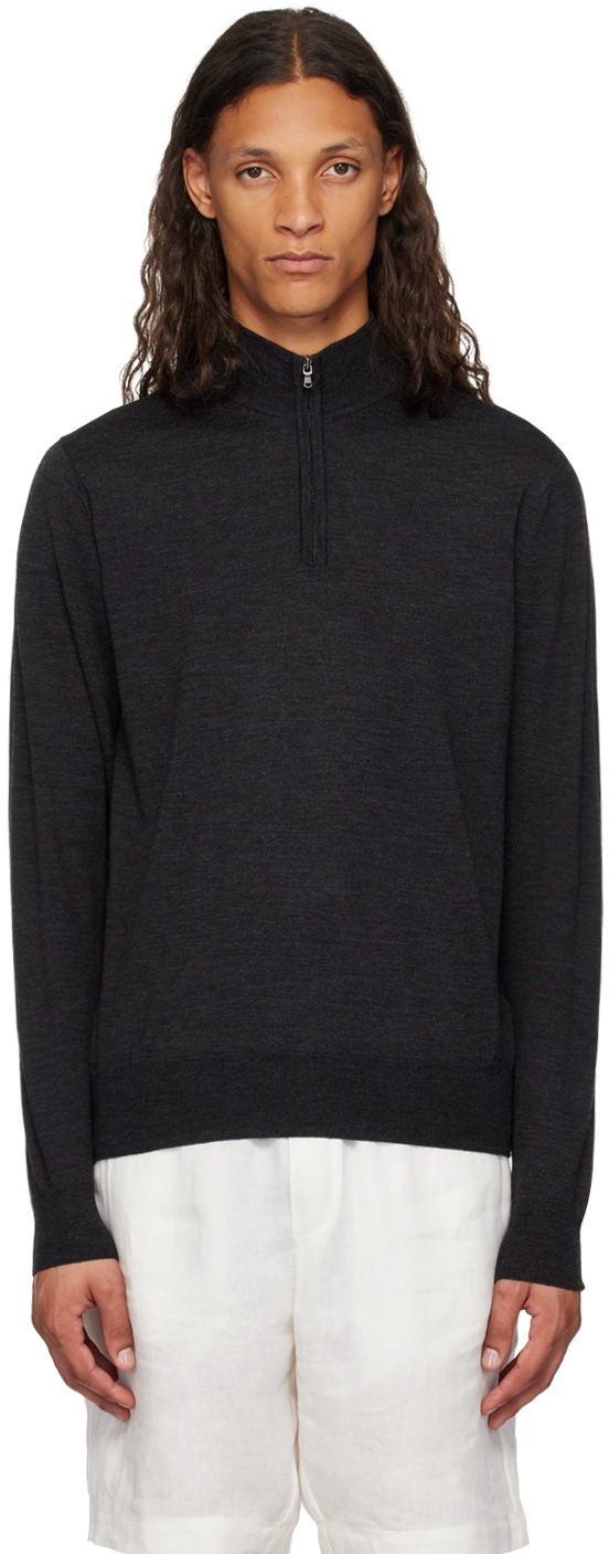 Sunspel Gray Half-Zip Sweater Sunspel