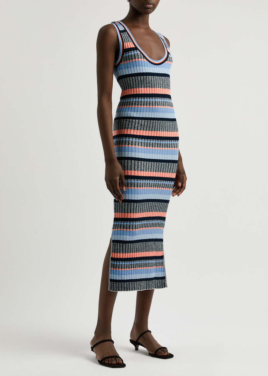 Veronica Beard Fabianna Striped Ribbed-knit Midi Dress Multicoloured ...