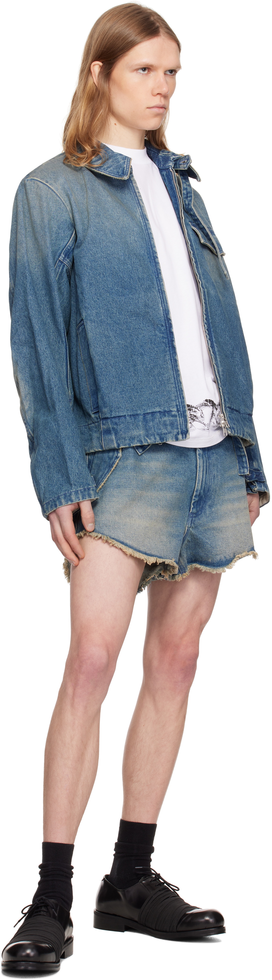 Random Identities Blue Washed Zipped Denim Jacket Random Identities