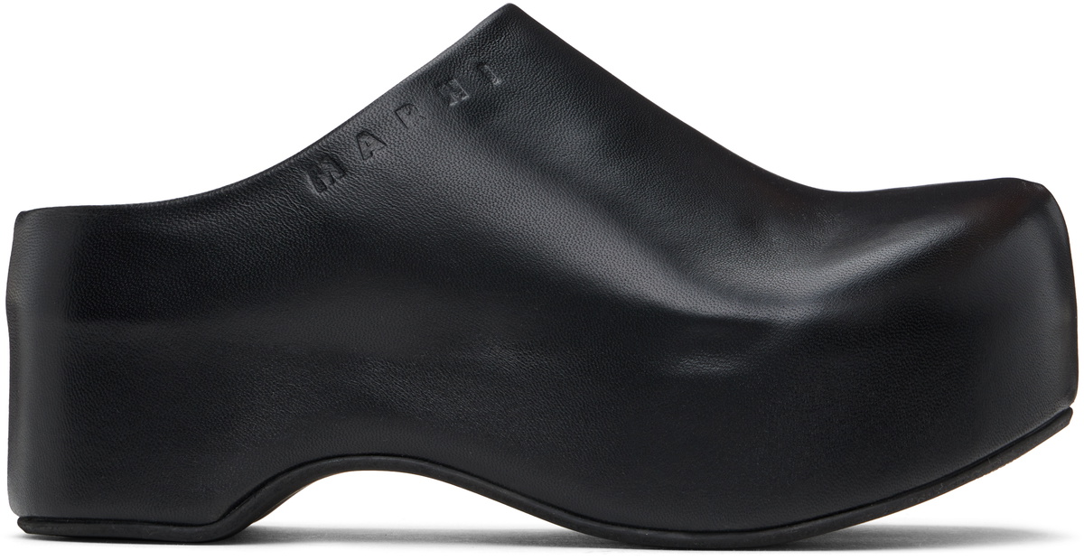 Marni Black Leather Chunky Sabot Clogs Marni