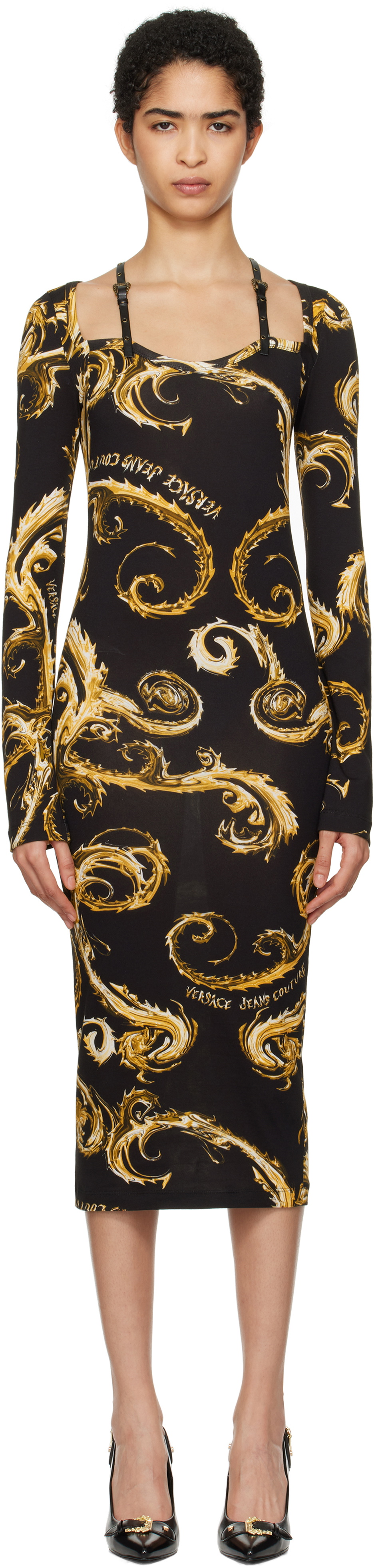 Versace Jeans Couture Black Chromo Couture Midi Dress Versace