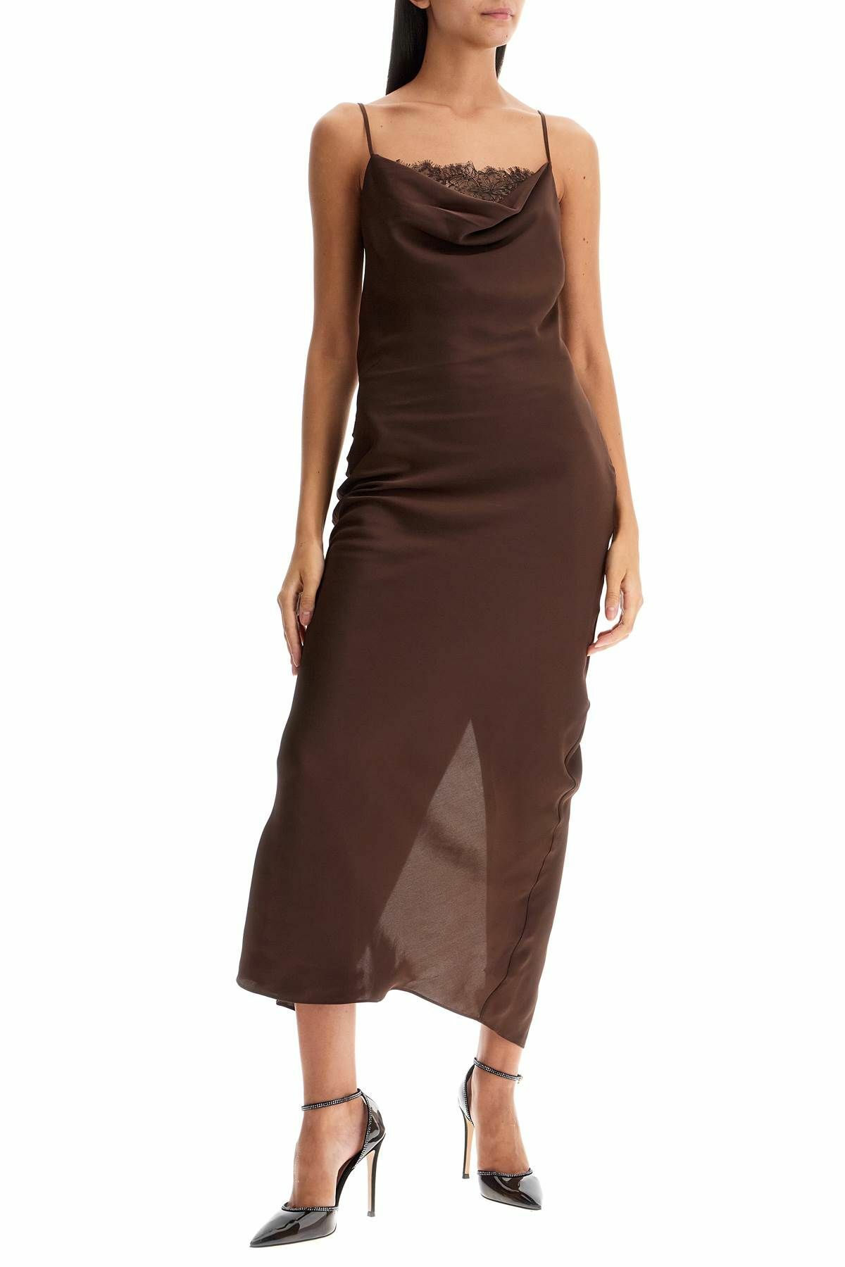 ROTATE lace slip dress with lace Brown ROTATE Birger Christensen