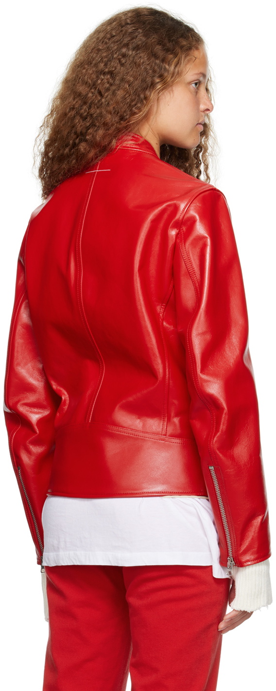 MM6 Maison Margiela Red Zip Leather Jacket MM6 Maison Margiela
