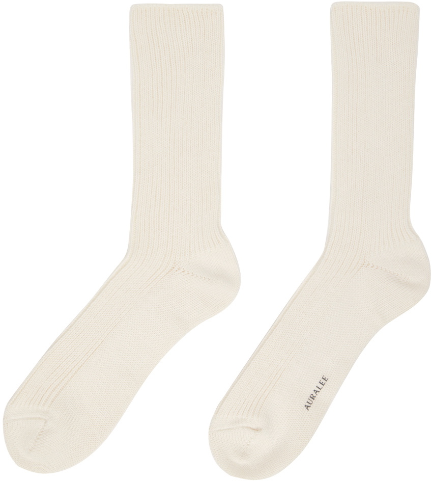 AURALEE Off-White Ribbed Socks Auralee