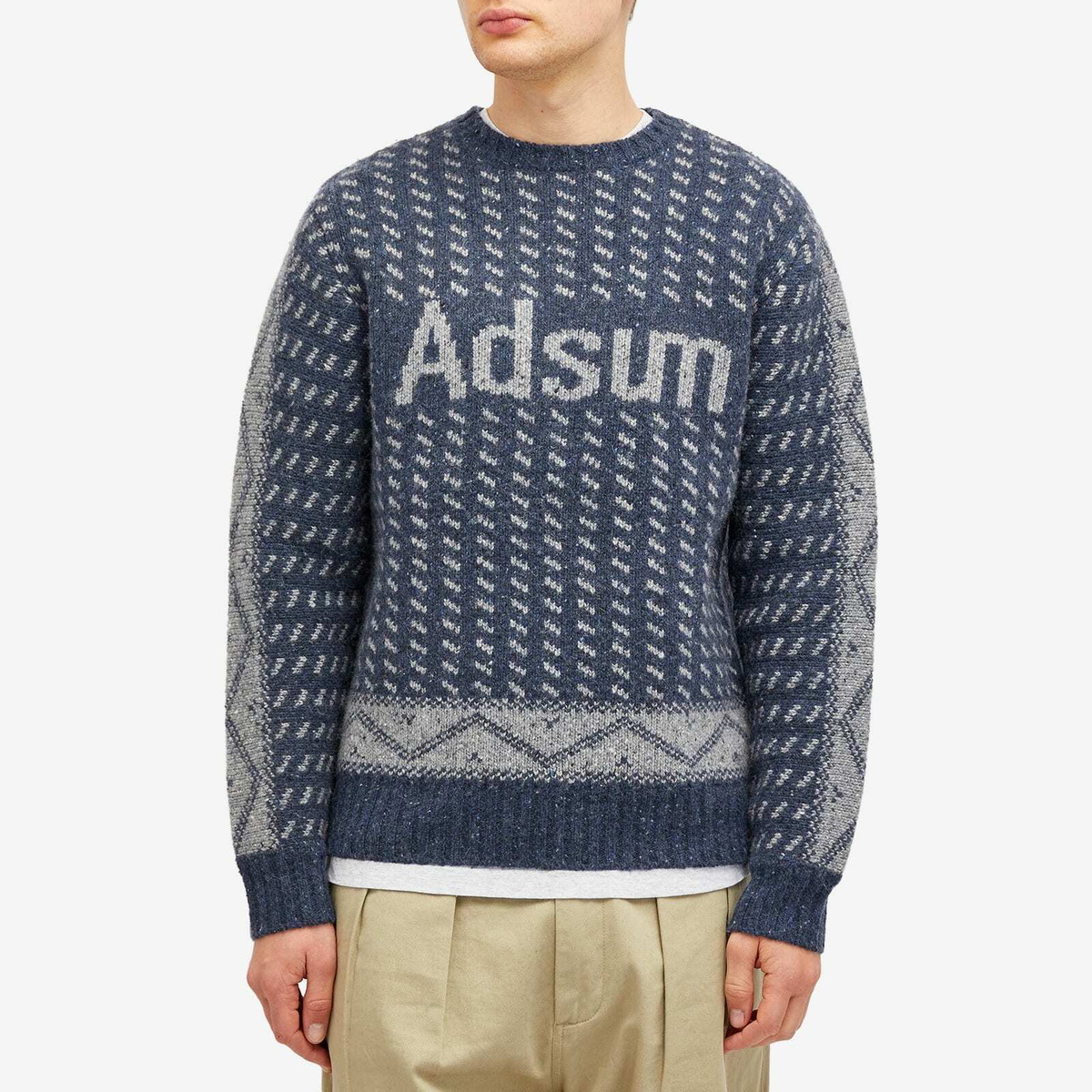 Adsum Men's Logo Knit Crew Jumper in Blue Adsum