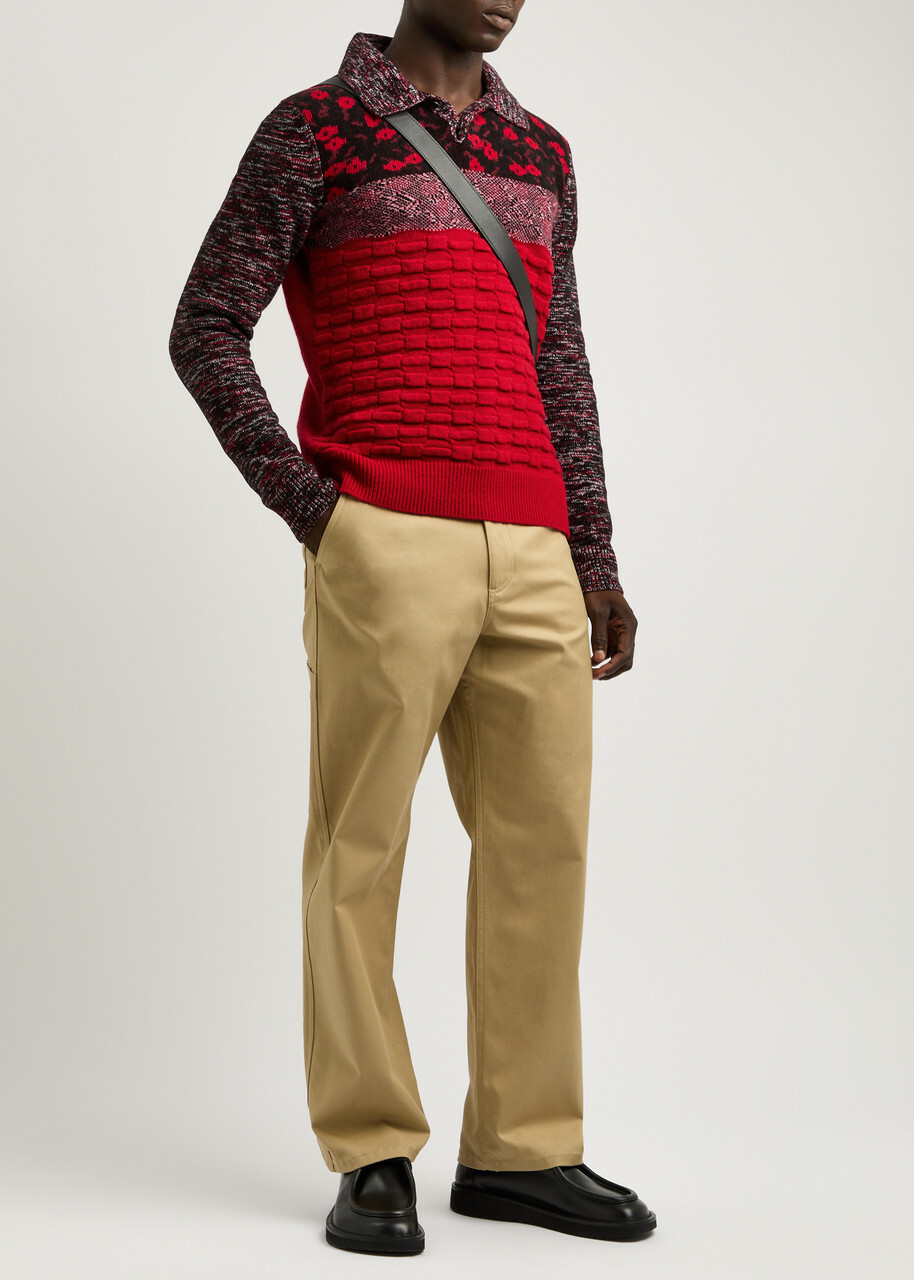JW Anderson Patchwork Wool-blend Polo Jumper Red JW Anderson