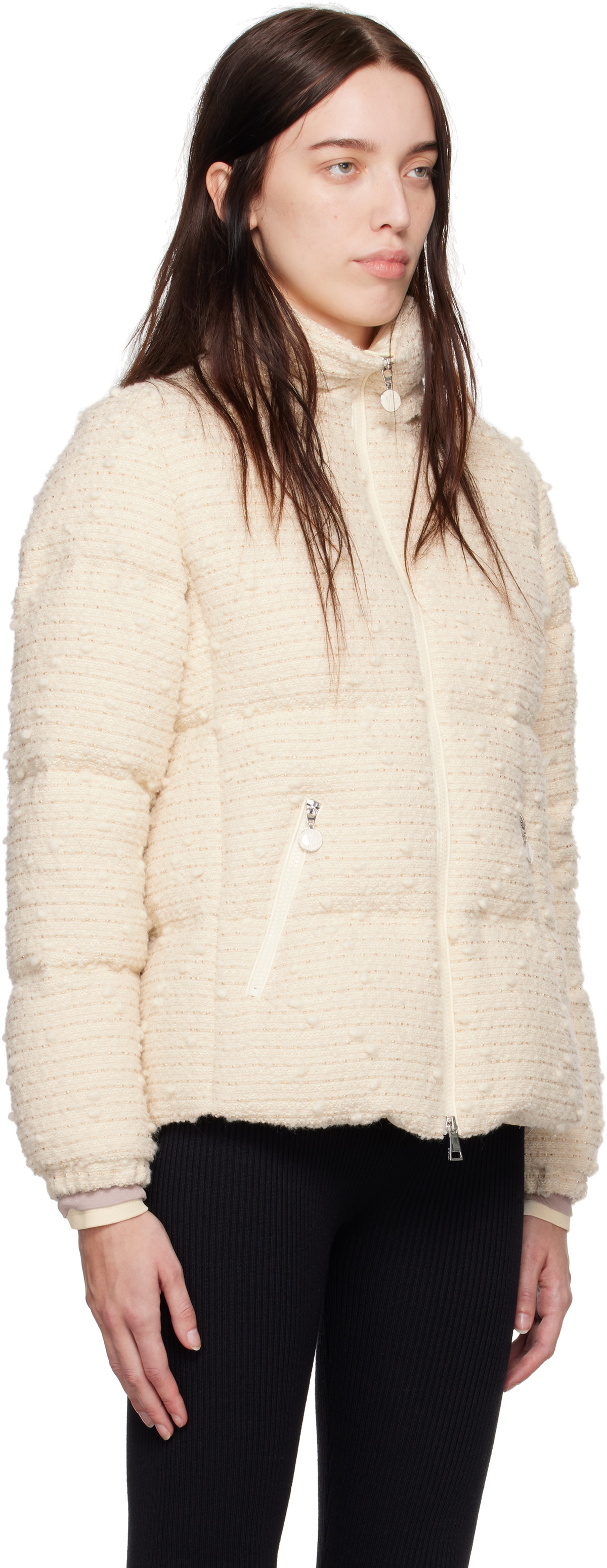 Moncler Off-White Fourmines Tweed Short Down Jacket Moncler