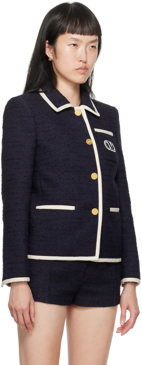 Valentino Navy Embroidered Blazer Valentino