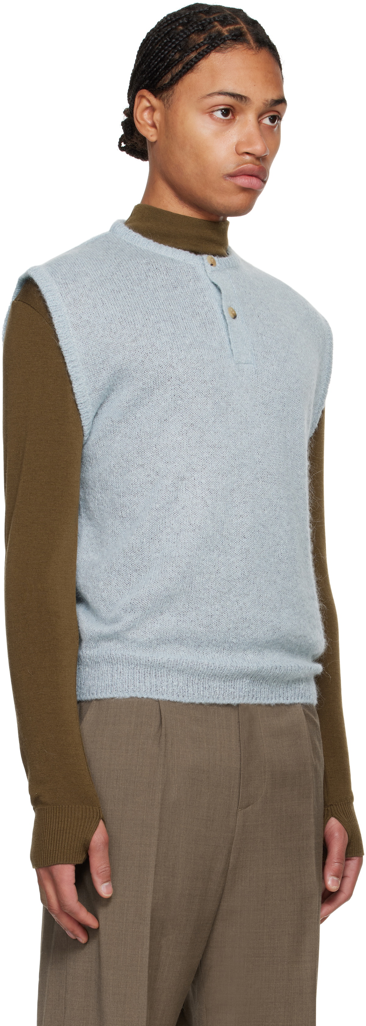 LE17SEPTEMBRE Blue Button Neck Knit Vest LE17SEPTEMBRE