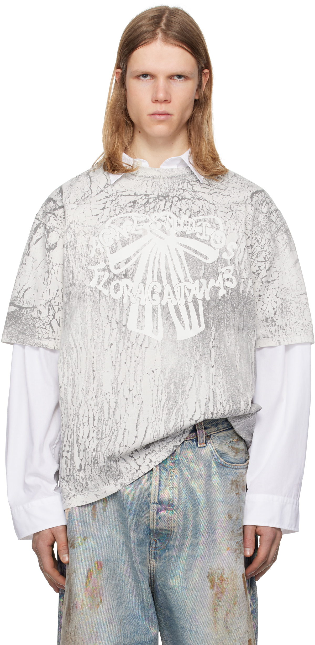 Acne Studios Gray Plaster Print T-shirt Acne Studios