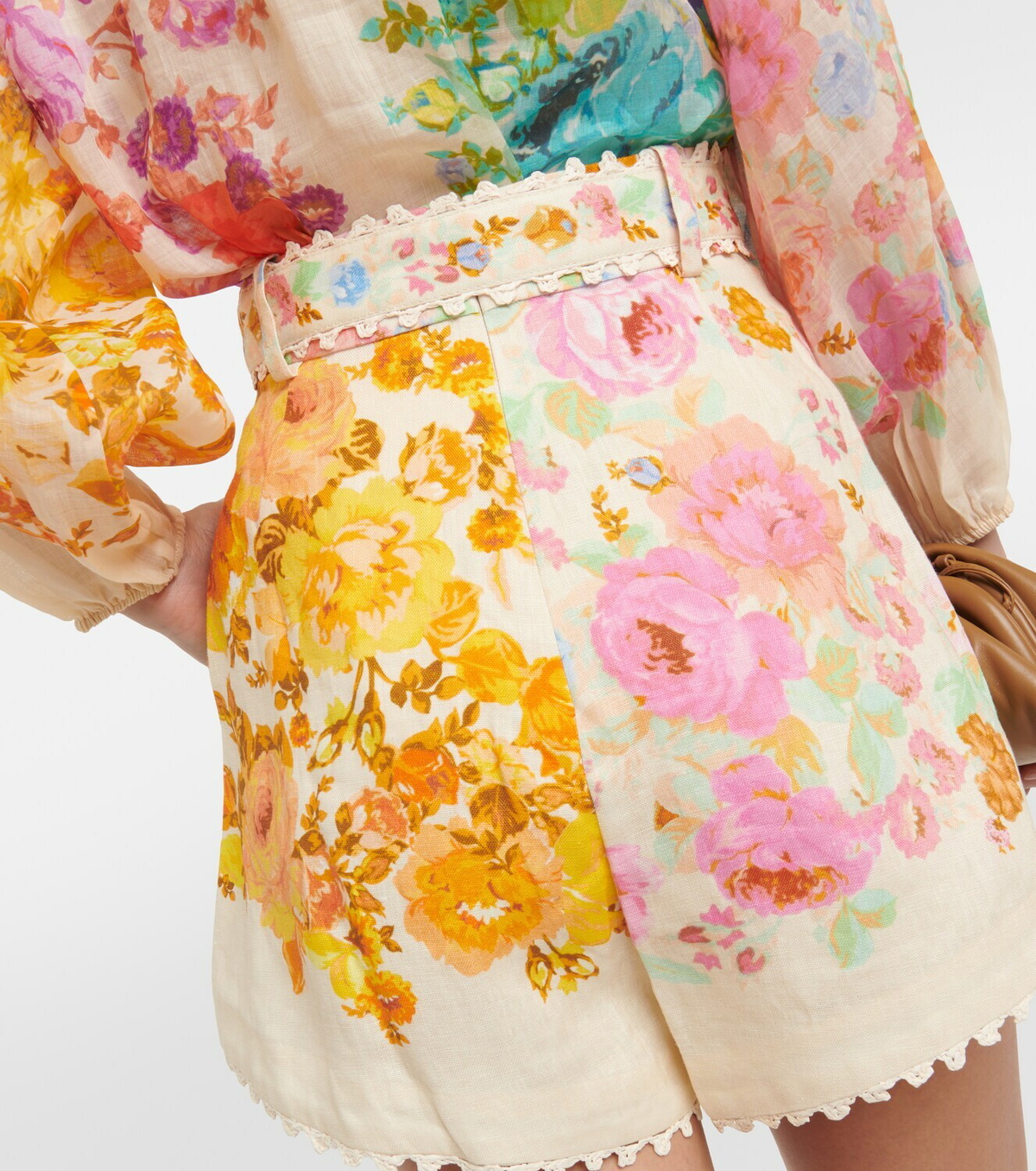 Zimmermann Belted floral ramie shorts Zimmermann