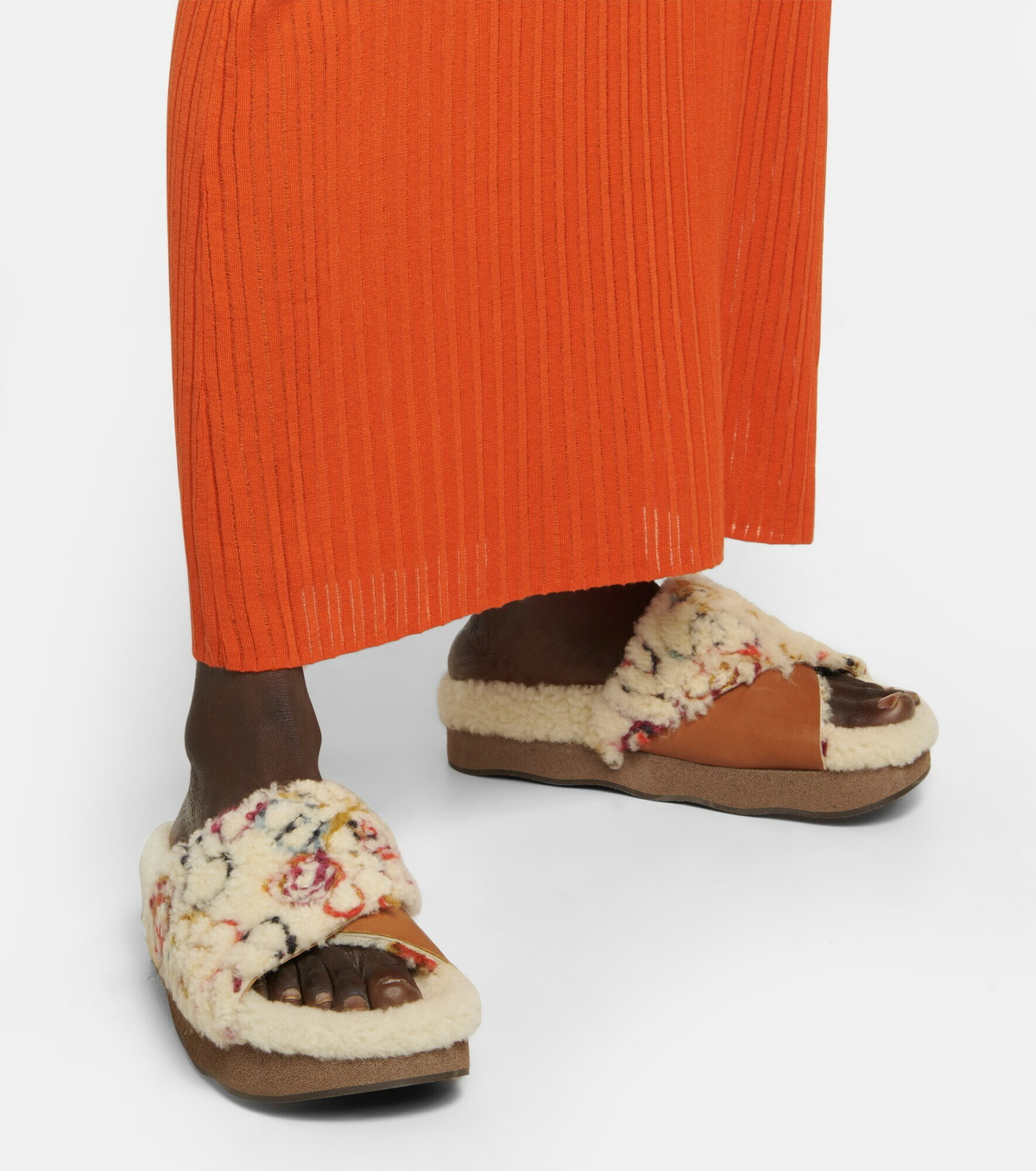 Chloe - Wavy shearling and leather slides Chloe