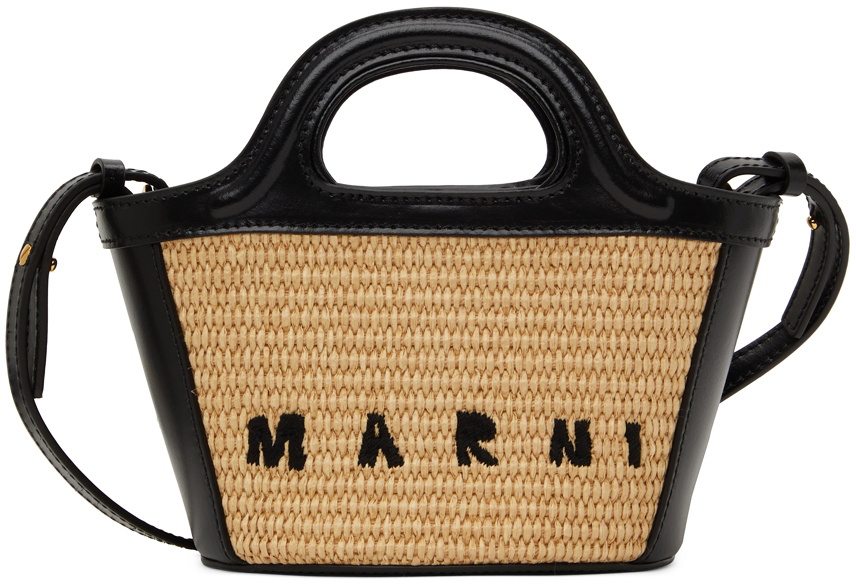 Marni Beige & Black Micro Raffia Tropicalia Tote Marni